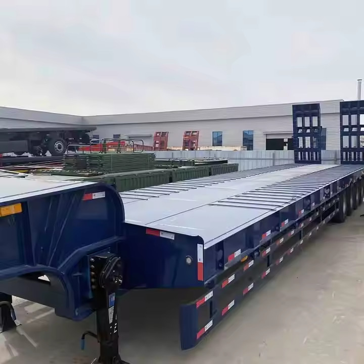 60 Tons Hydraulic Extendable Lowboy Loader Low Bed Truck Semi Trailer 2 ...