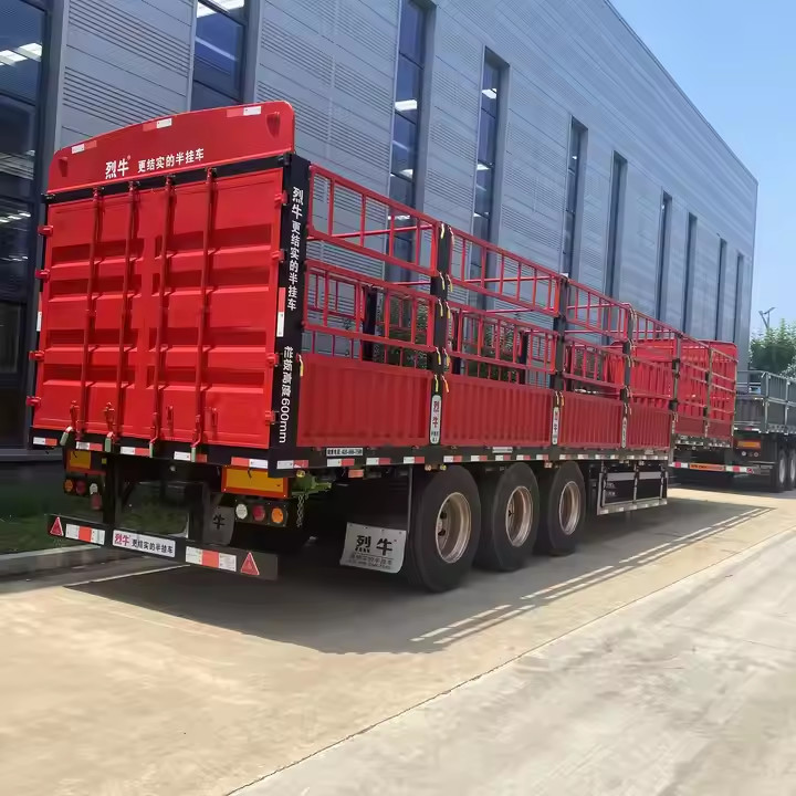 Three Axles Side Wall Trailer Stake Fence Cargo Semi Trailer Semi Truck ...